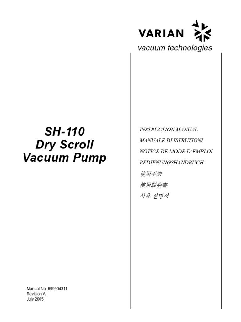 Varian Scroll Vacuum Pump SH110 | PDF | Gases