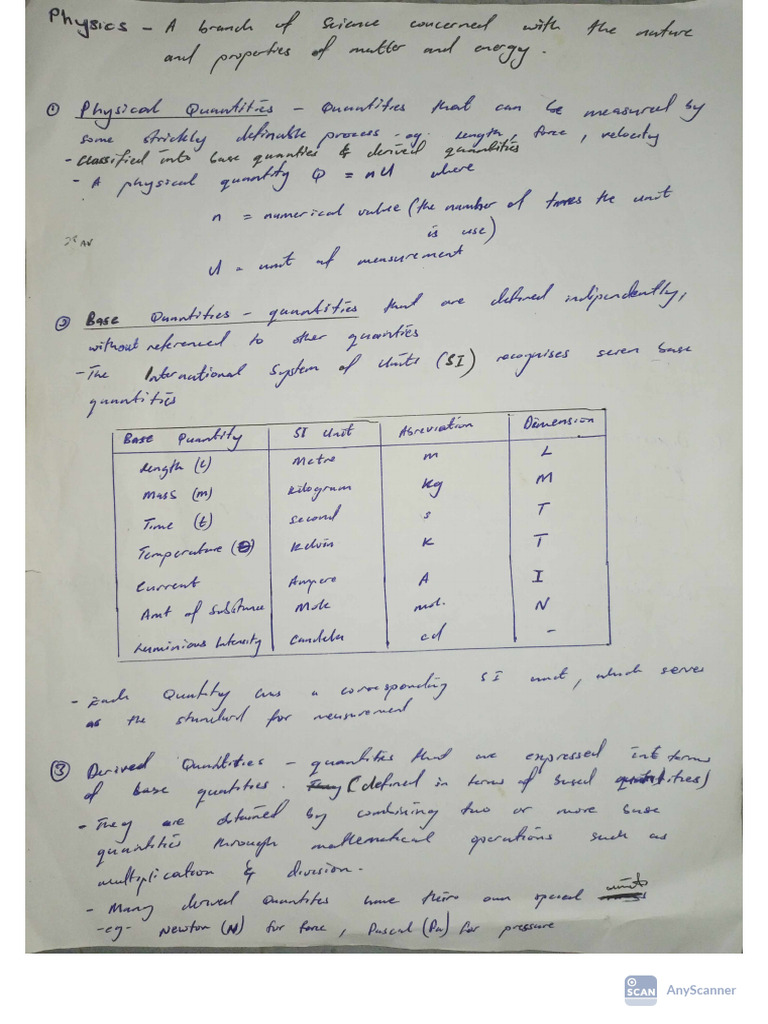 Handwritten Notes On Physical Quantities, and Measurement Techniques | PDF