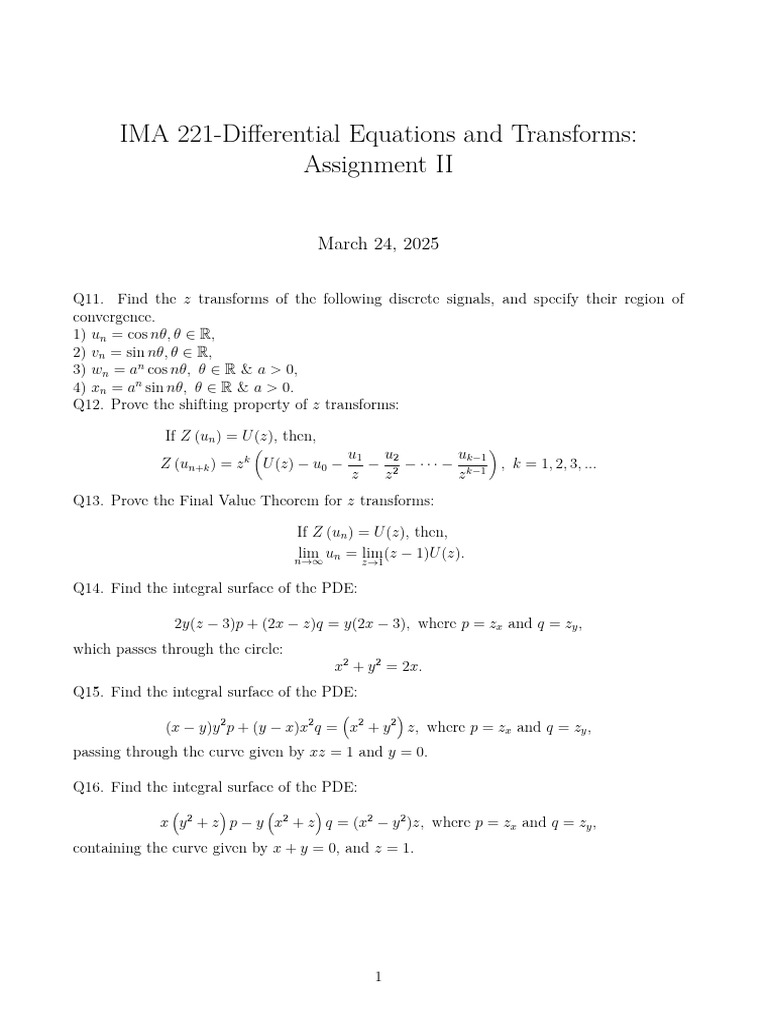 IMA 221 Assignment II Questions | PDF