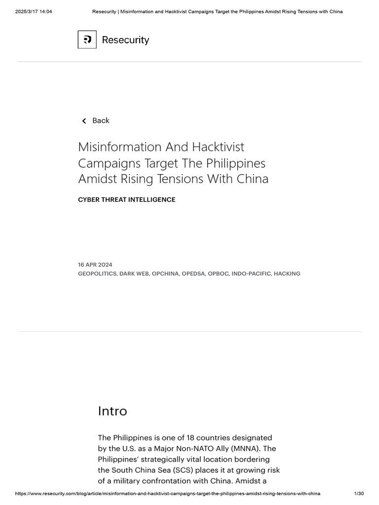 Resecurity - Misinformation and Hacktivist Campaigns Target The Philippines Amidst Rising ...