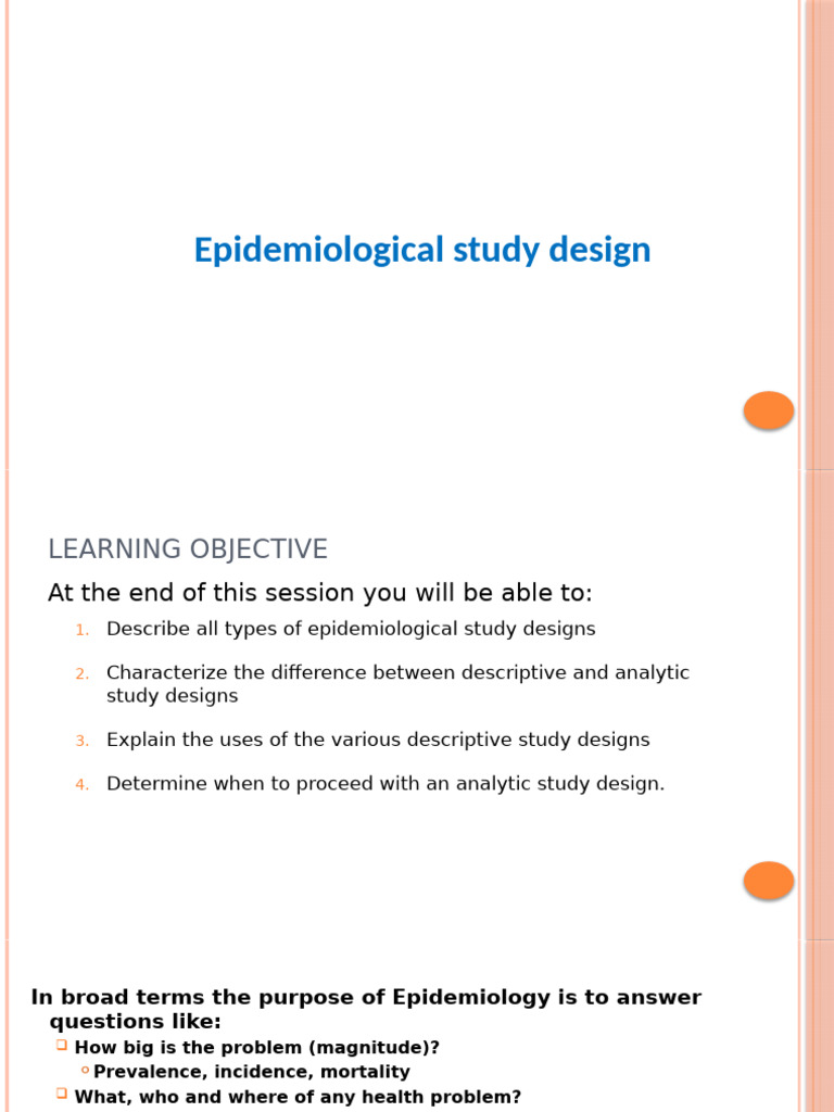 4.epidemiological Study Design | PDF | Cohort Study | Epidemiology