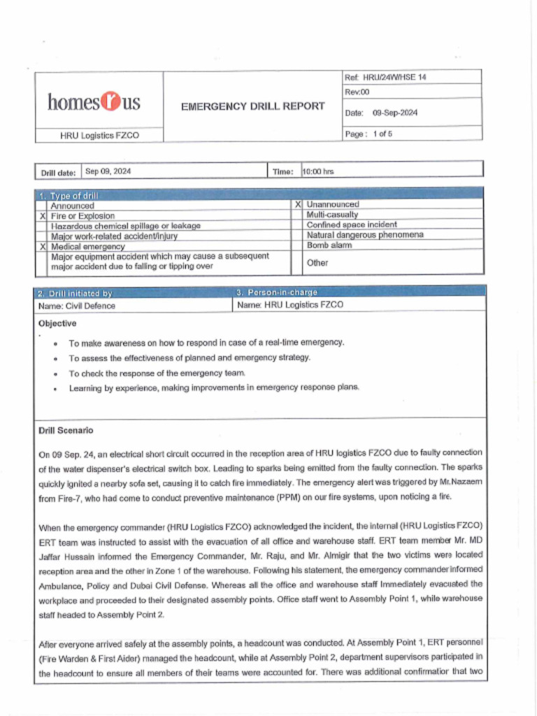 Emergency Drill Report | PDF