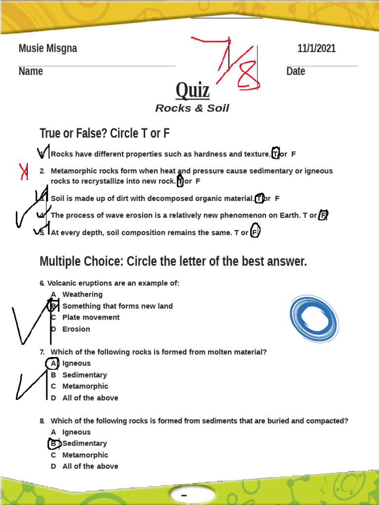 Bill Nye Rocks and Soil Quiz | PDF | Rock (Geology) | Sedimentary Rock