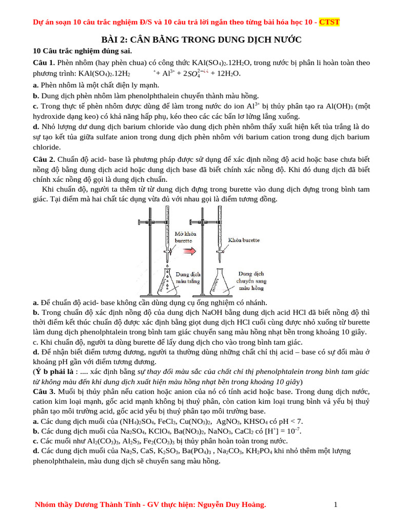 Bai 2 Can Bang Trong Dung Dich Nuoc - CTST OK. NGUYEN DUY HOANG | PDF