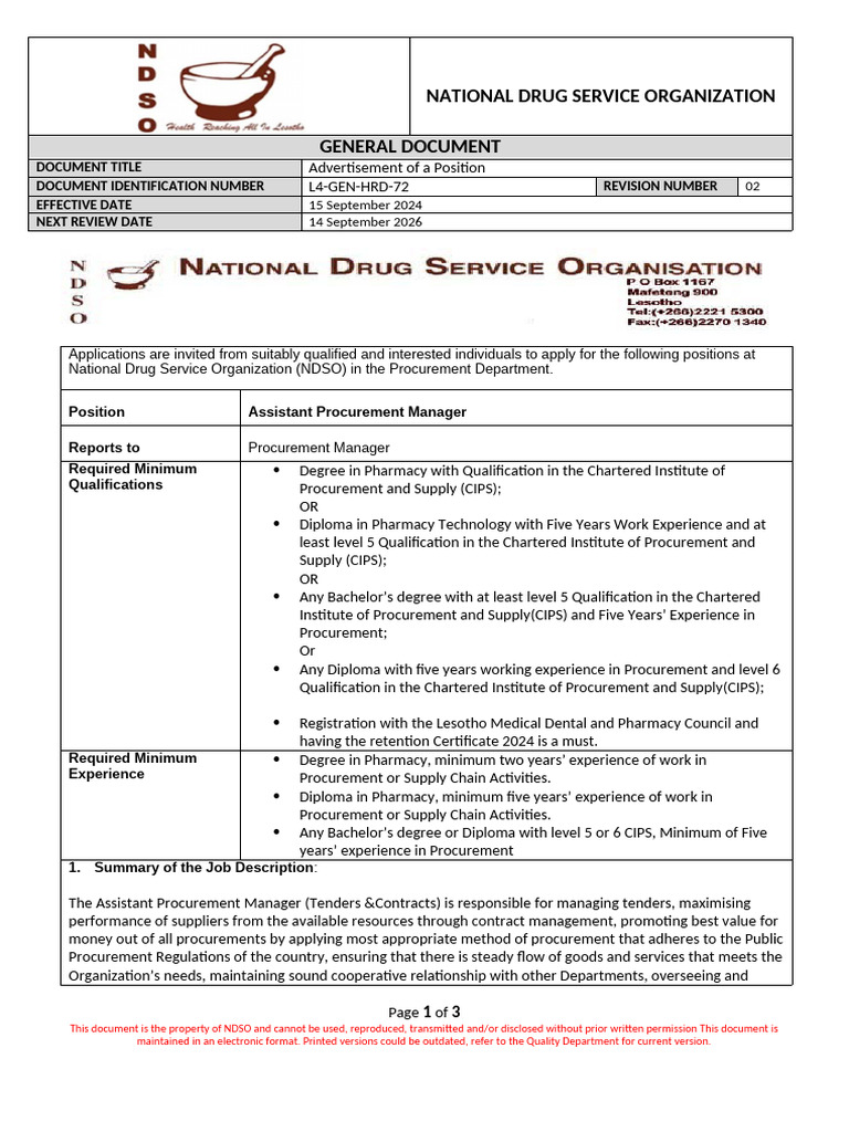 L4-GEN-HRD-72 - Advertisement of Positions - Assistant Procurement ...