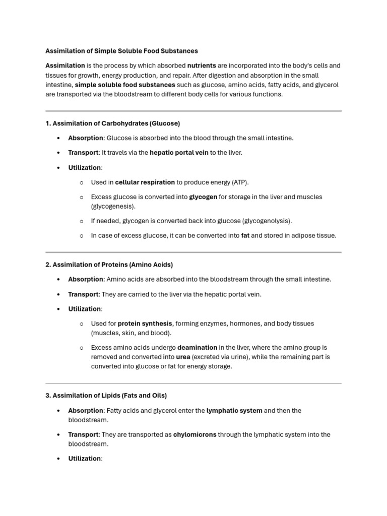 Nutrient Assimilation in Human Digestion | PDF | Glucose | Liver