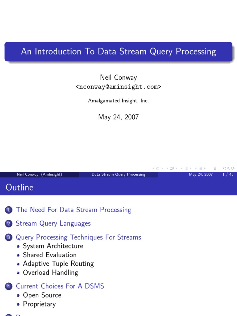 An Introduction To Data Stream Query Processing: Neil Conway | PDF ...