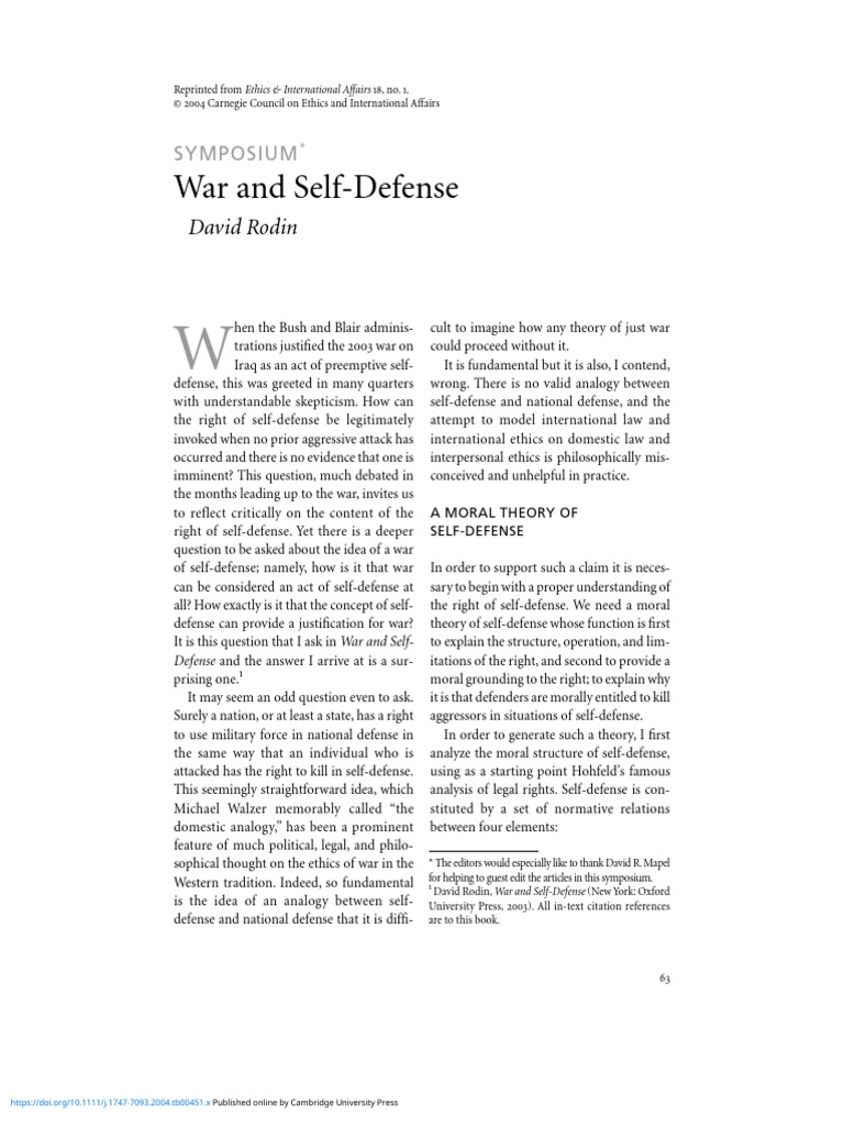 Justifying War Through Self-Defense | PDF | Rights | Utilitarianism