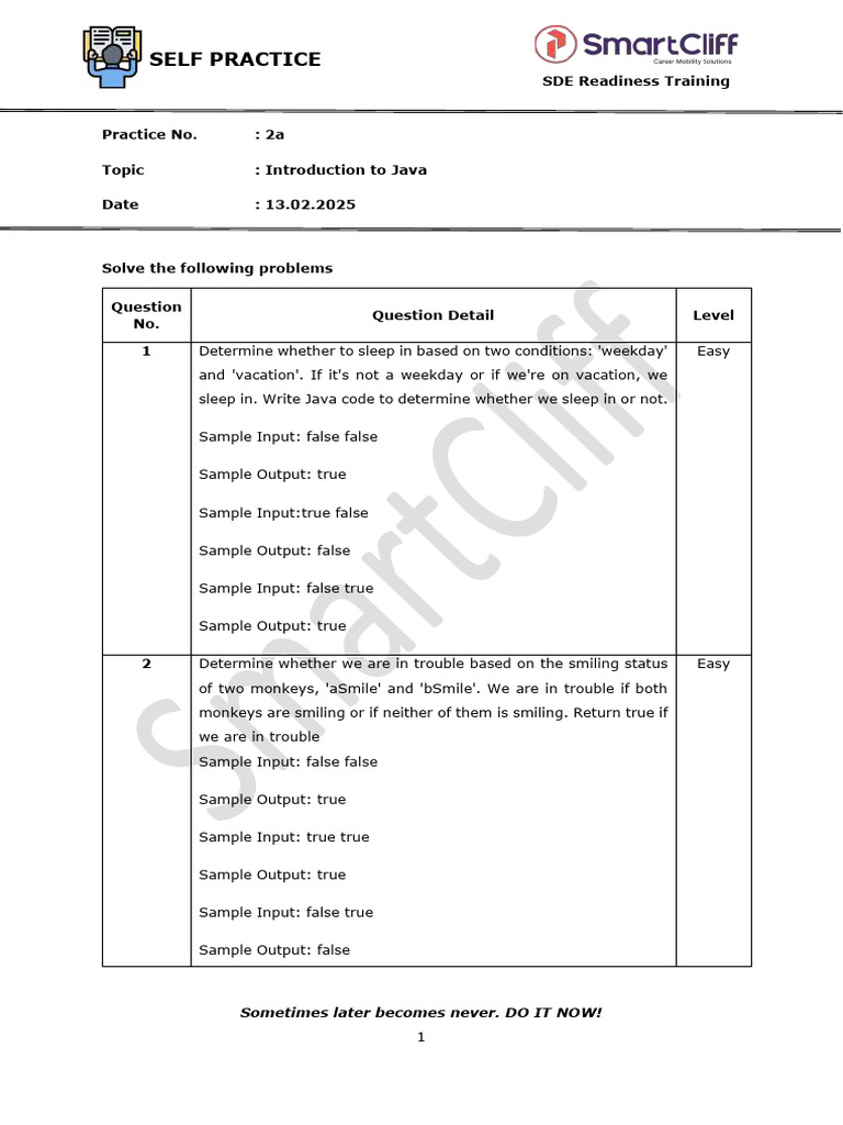 2a.self-Practice_Introduction to Java - Questions | PDF | Computer Programming