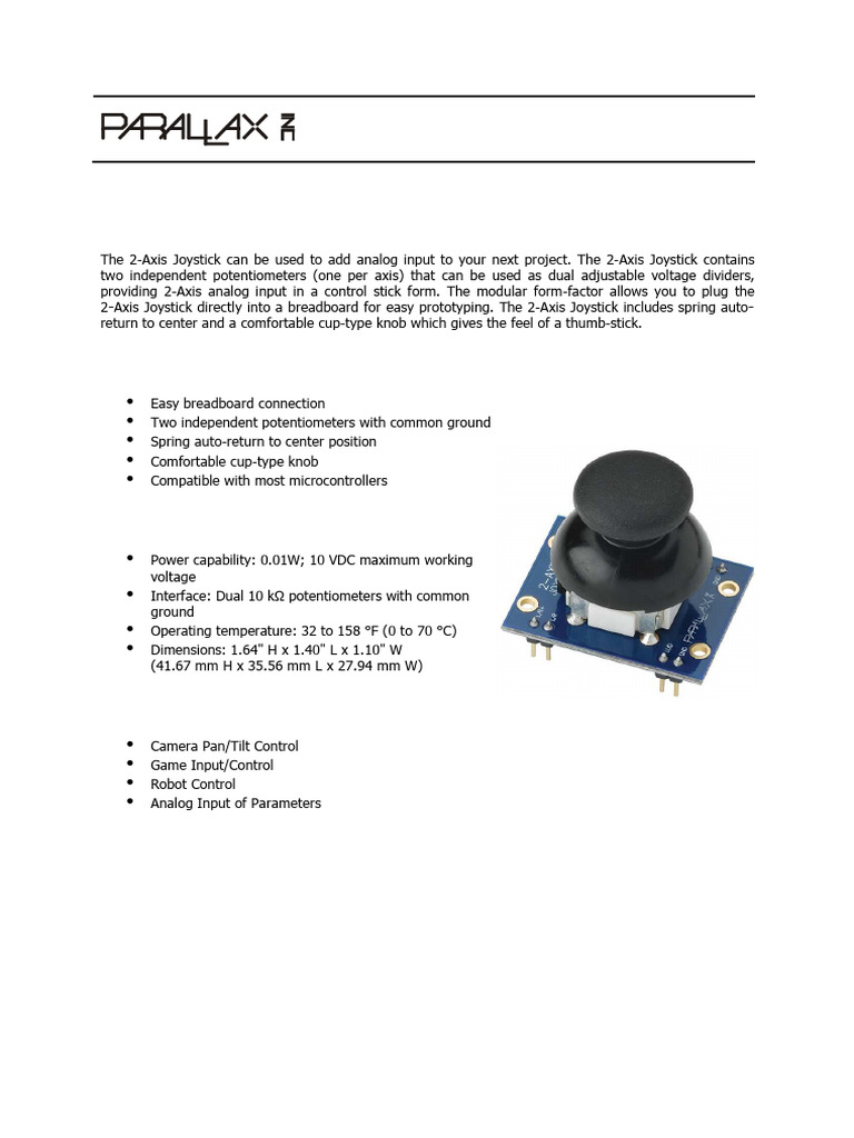 2 Axis Joystick Documentation v1.2 | PDF | Electronics | Manufactured Goods