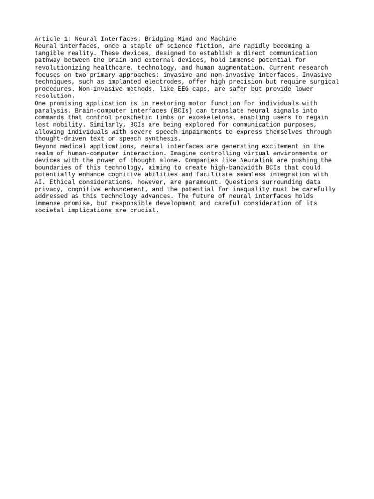 Neural Interfaces Bridging Mind and Machine | PDF