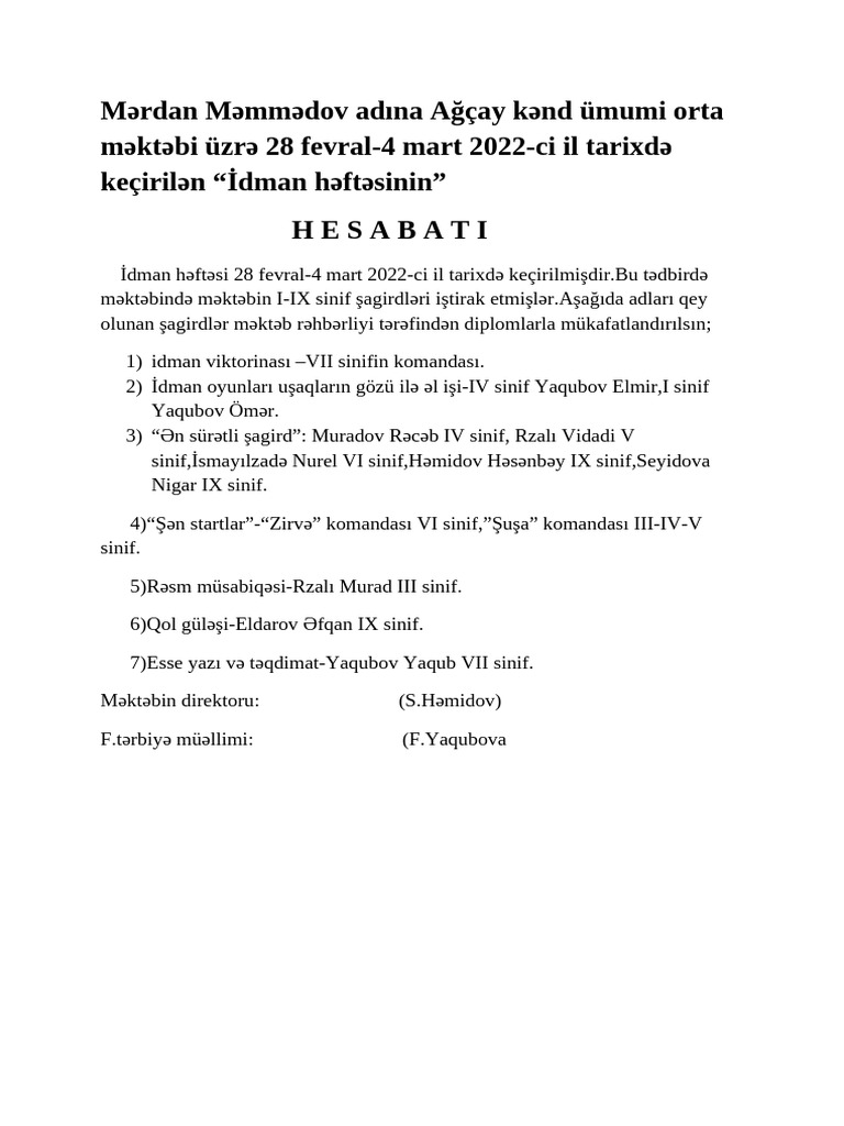 Hesabat | PDF