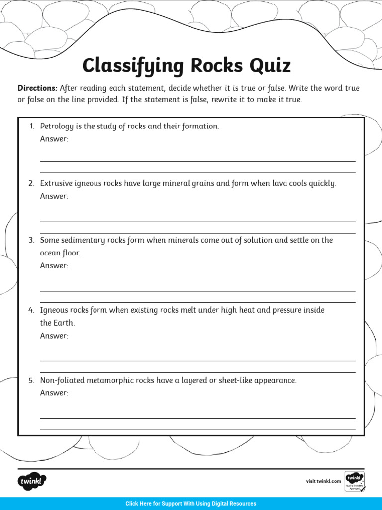 Digital Classifying Rocks True or False Quiz For 6th-8th Grade | PDF