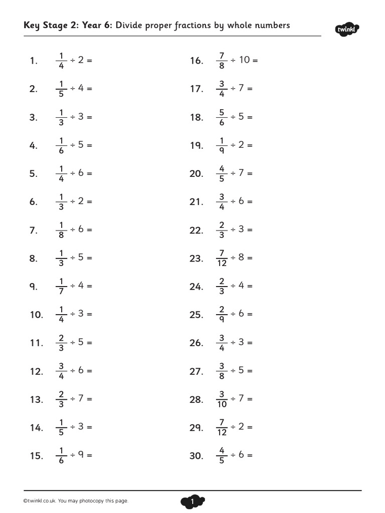 [726261]CA Divide Fractions Practice Questions Year 6 | PDF