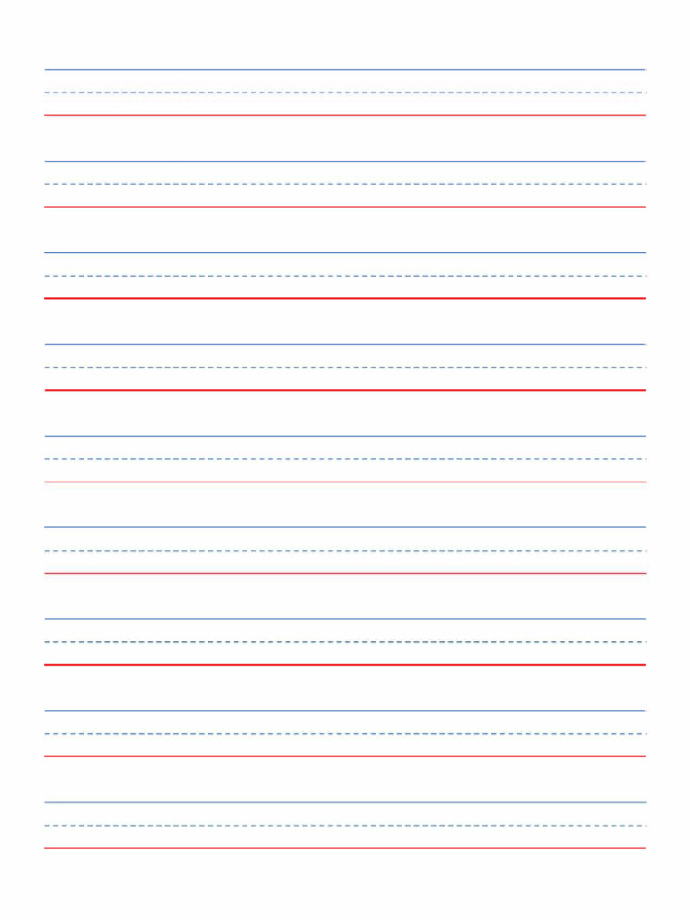 Printable Handwriting Lined Paper Portrait 10 ff0000 4477bb | PDF