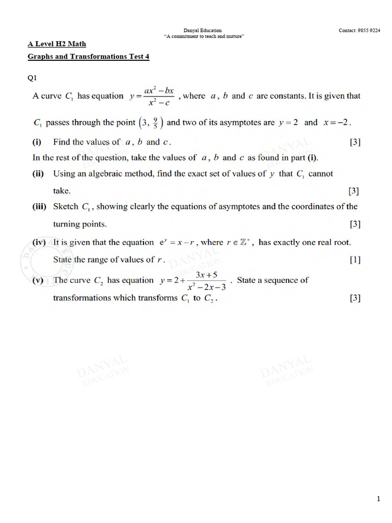 Graphs and Transformations Test 4 | PDF