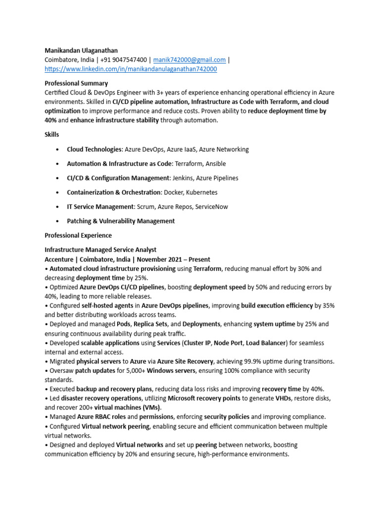 Cloud&DevOps Manikandan CV | PDF | Computer Network | Cloud Computing