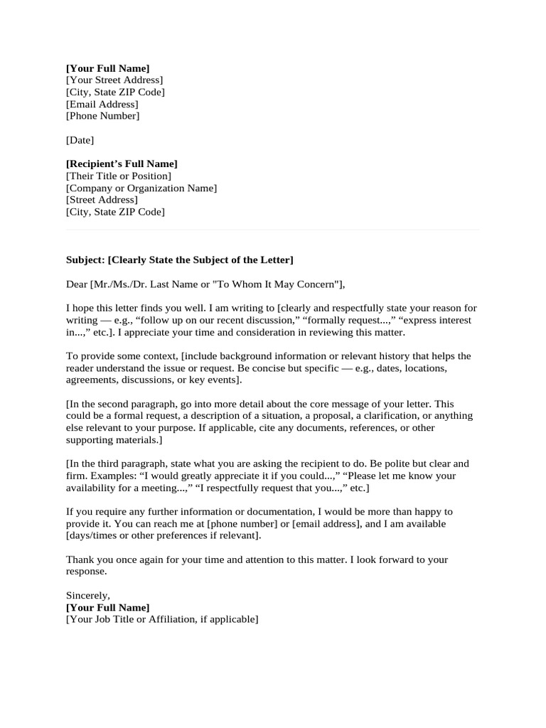 Professional Letter Template Guide | PDF