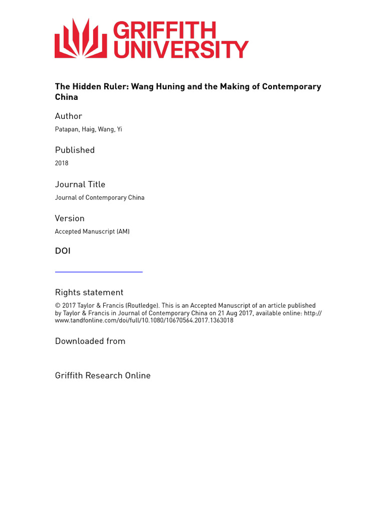 The Hidden Ruler Wang Huning and The Making of Contemporary | PDF | Hu ...