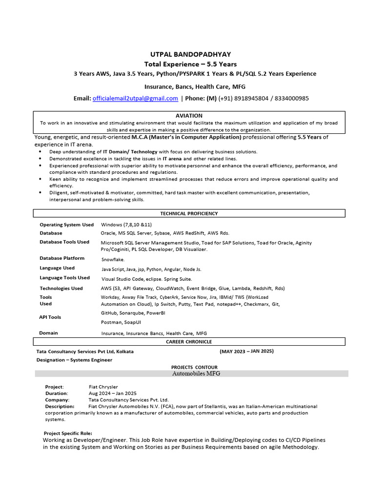 Utpal Bandopadhyay Resume 5.5Y | PDF | Amazon Web Services | Microsoft Sql Server