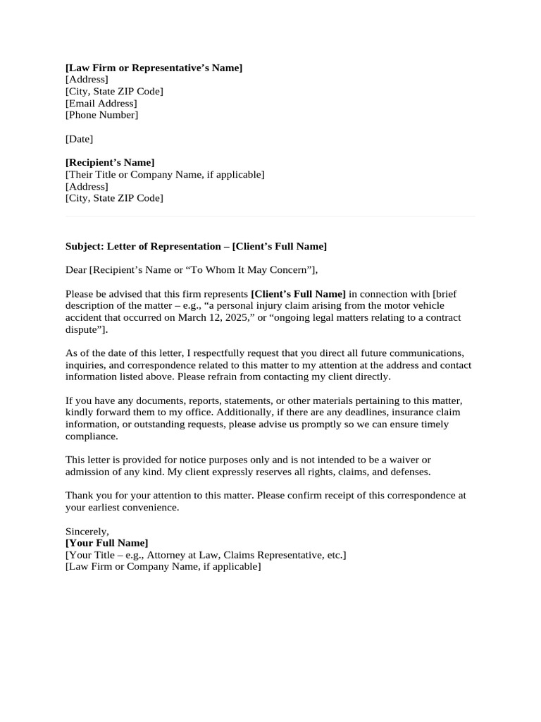 Letter of Representation | PDF