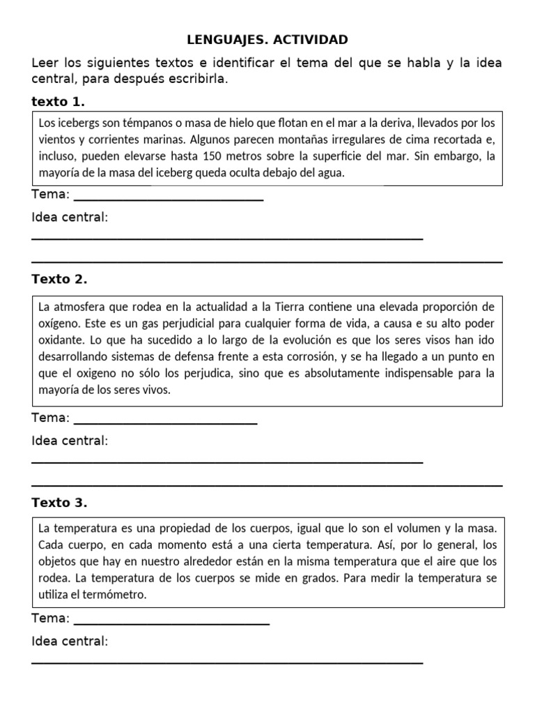 Actividad de La Idea Central Del Texto | PDF