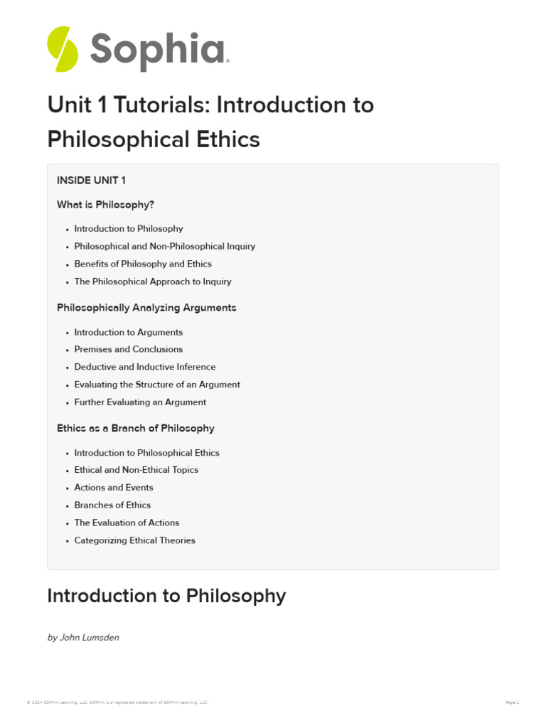 Unit 1 Tutorials Introduction To Philosophical Ethics | PDF | Argument | Inference