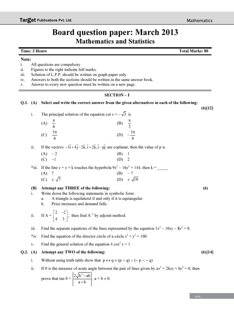 Maths Board Papers | PDF | Equations | Mathematics