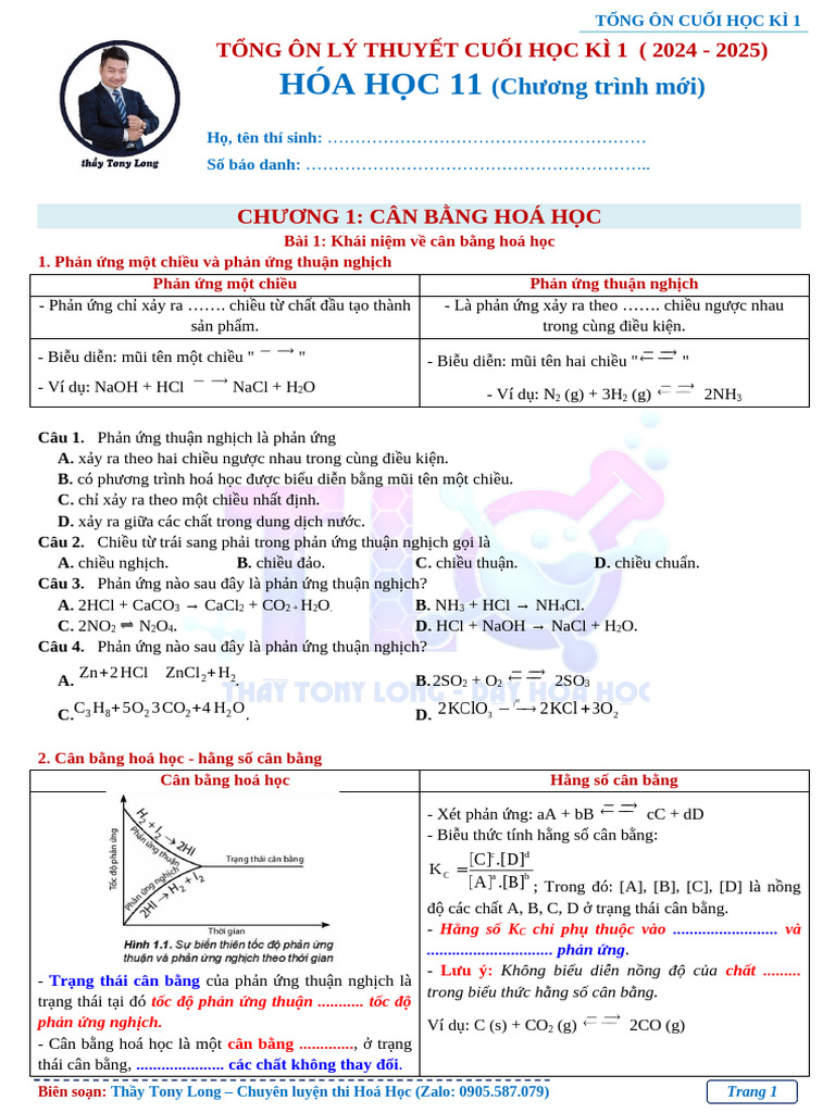 Hoá 11 - Tổng Ôn CK1 - Đề | PDF