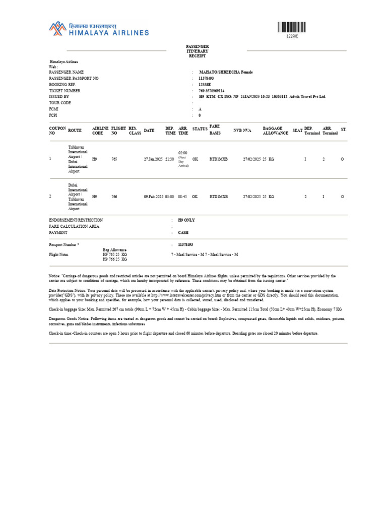 Shreecha Mahato X1 KTM DXB H9 RT 27 Jan Eve | PDF | Dangerous Goods | Airport