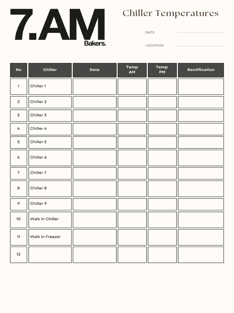 Chiller and Freezer Temperature Log | PDF