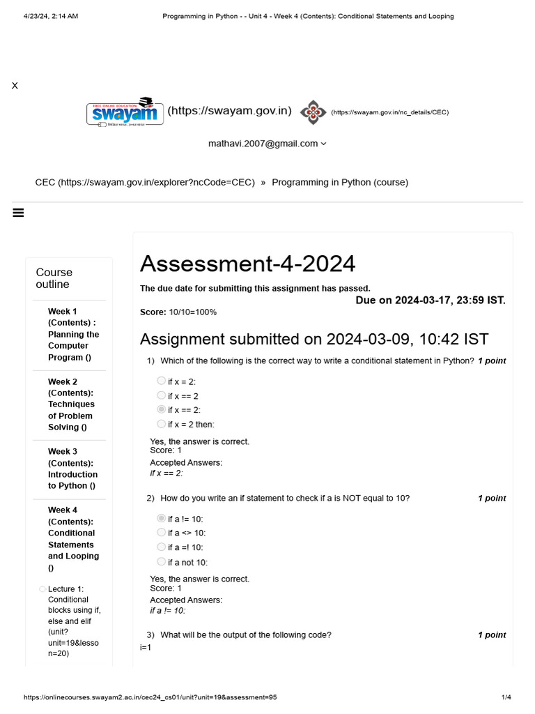 Programming in Python - Unit 4 - Week 4 (Contents) - Conditional Statements and Looping | PDF ...
