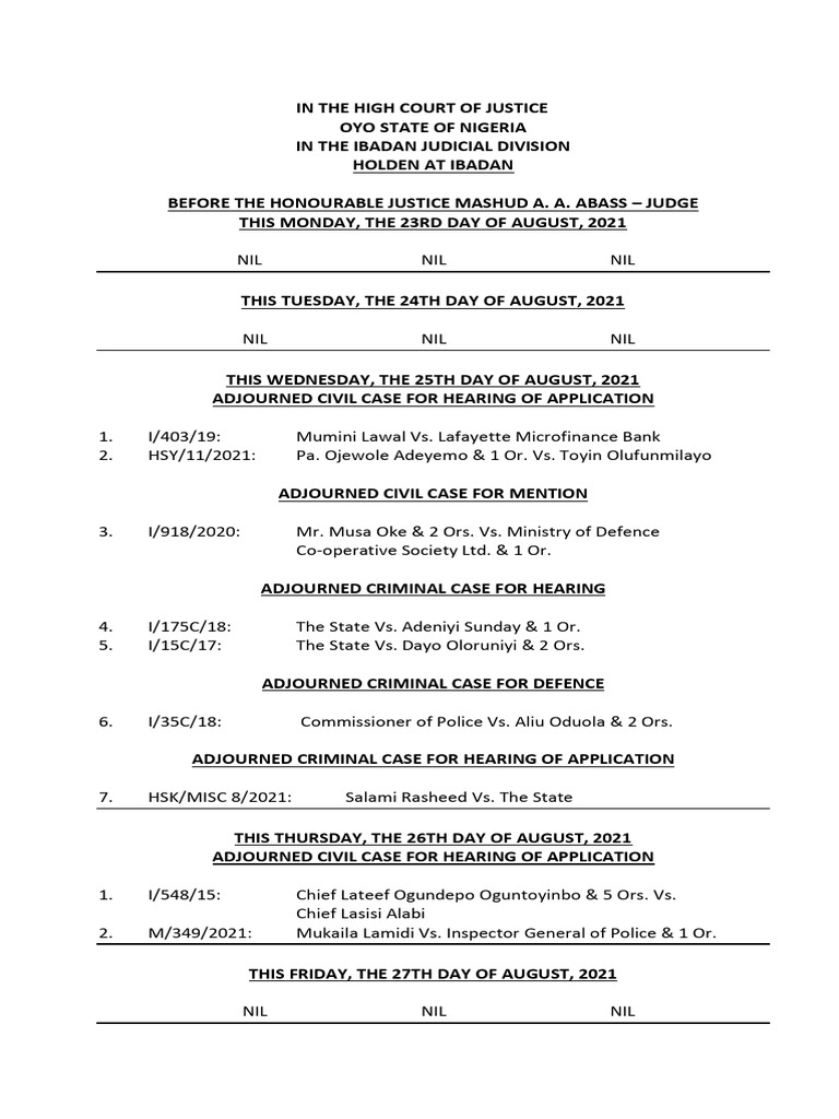 High Court Cases in Ibadan | PDF | Criminal Law | Crime & Violence