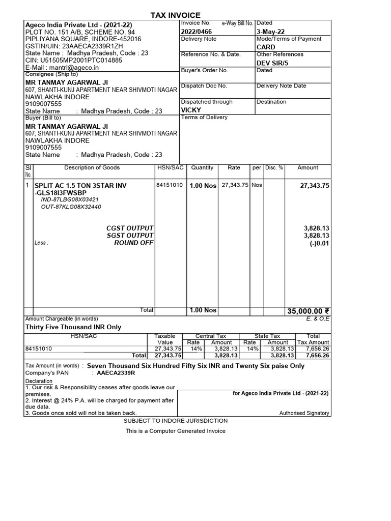 Invoice Tanmay Agawal Ji | PDF | Economies | Taxation