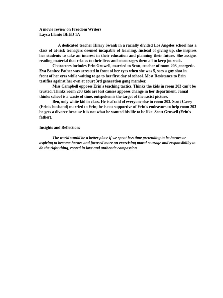 Freedom Writers: A Teacher's Impact | PDF