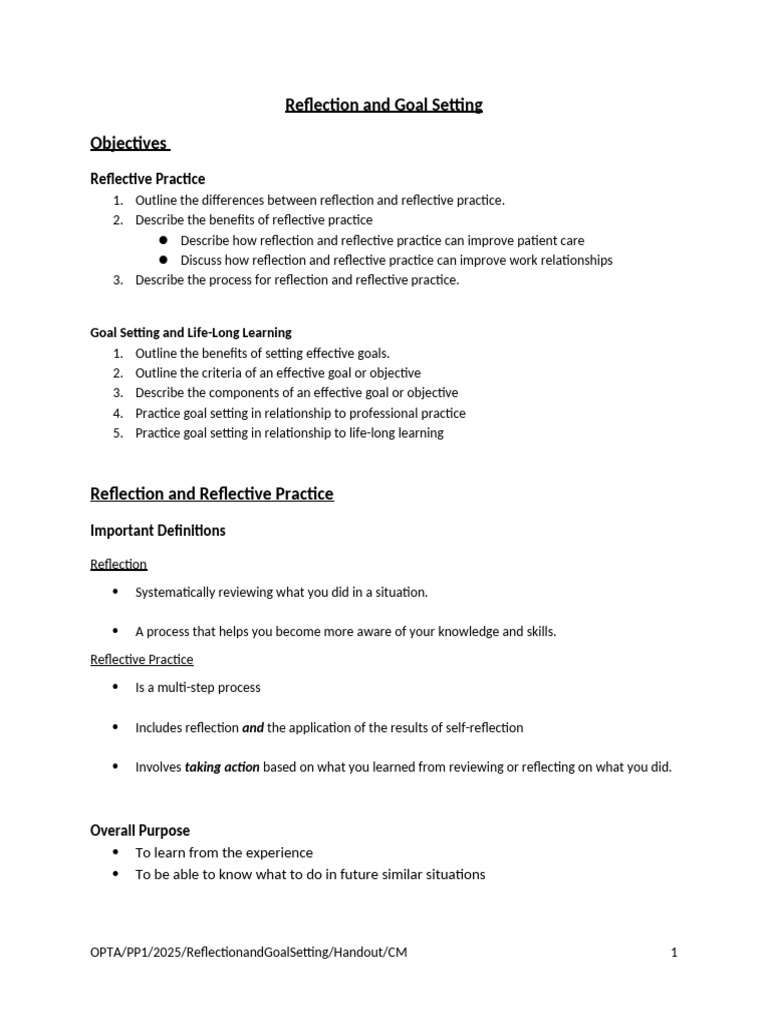 Reflection and Goal Setting Guide | PDF | Reflective Practice | Goal ...