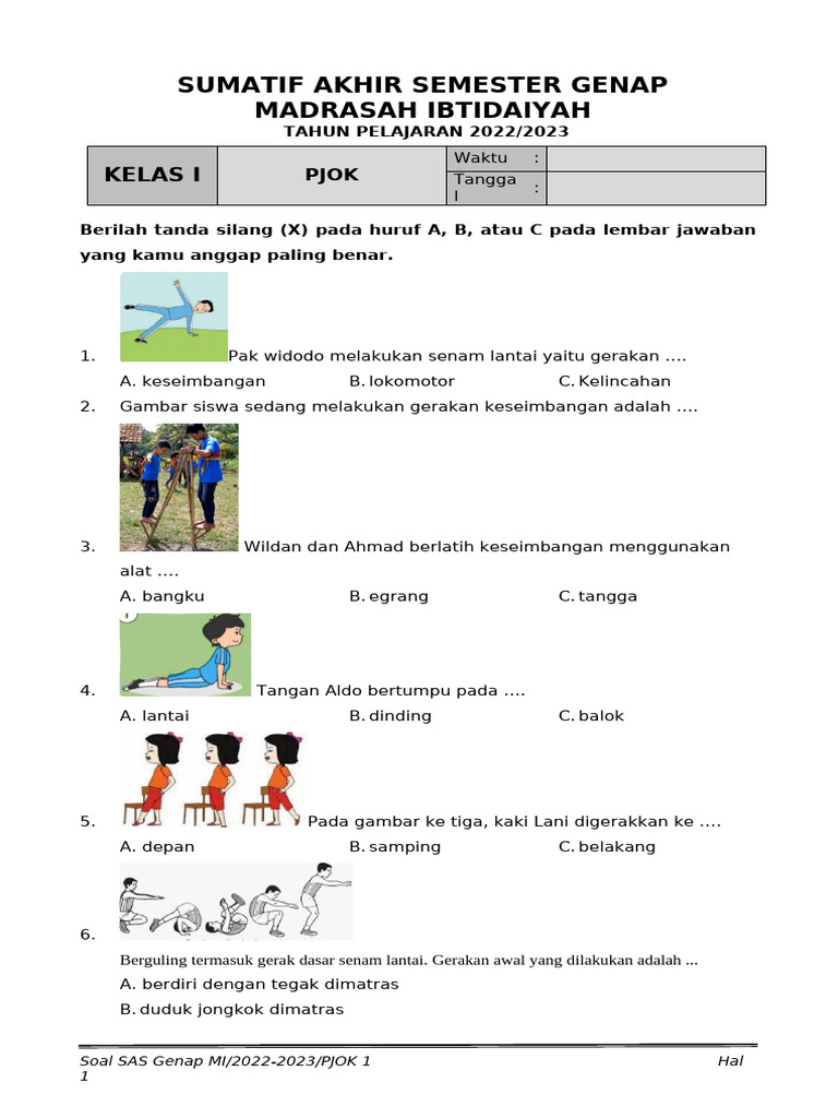 Naskah Soal SAS Genap 2023 - Kelas 1 - PJOK | PDF