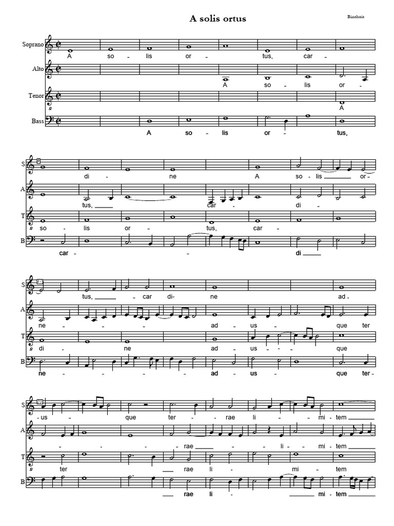 A Solis Ortus by Binchois - Choral Score | PDF | Singing | Vocal Music
