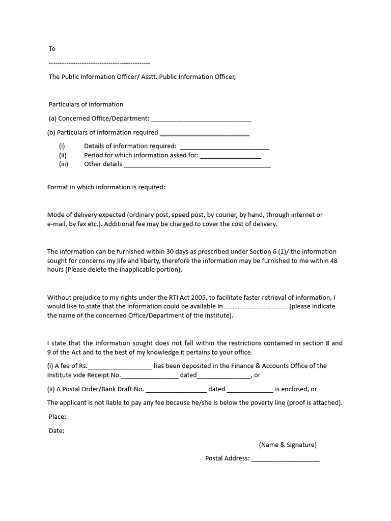 Rti Format of Application for Seeking Information.docx | PDF