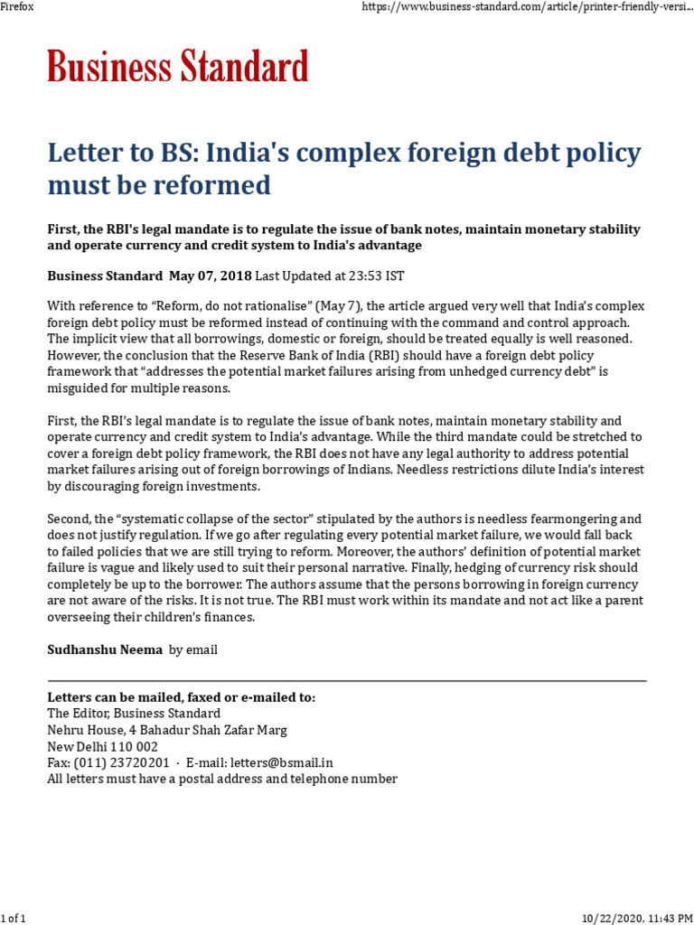 Reforming India's Foreign Debt Policy | PDF | Reserve Bank Of India ...