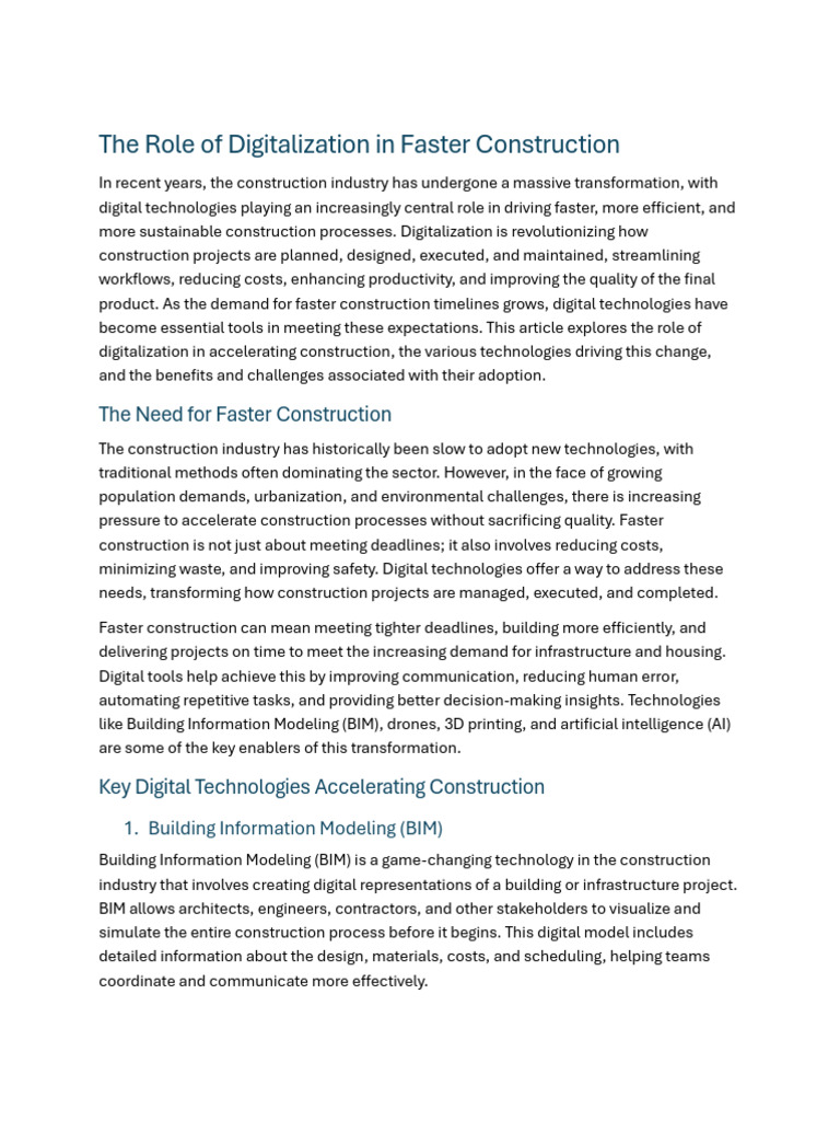 The Role of Digitalization in Faster Construction | PDF | Building ...