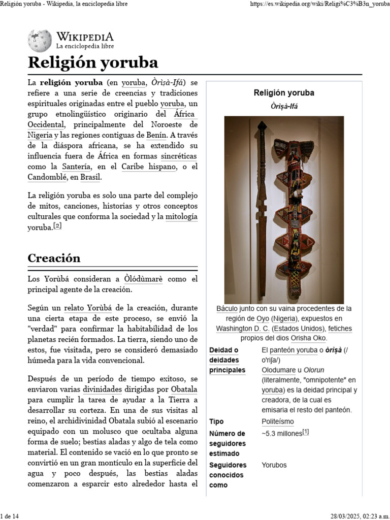 Religión yoruba - Wikipedia, la enciclopedia libre | PDF