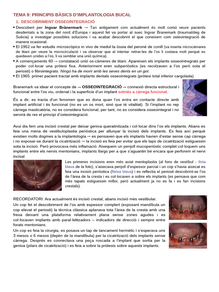 Tema Principis Bàsics Implantologia Bucal | PDF