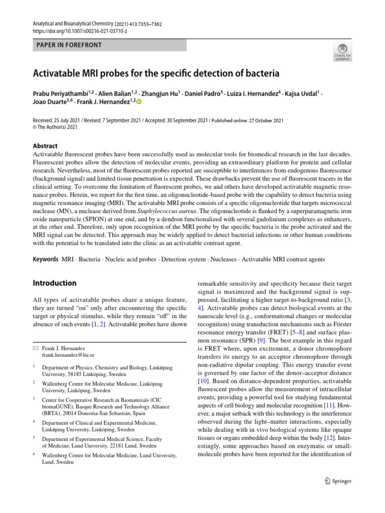 Activatable MRI Probes For The Specific Detection of Bacteria | PDF ...