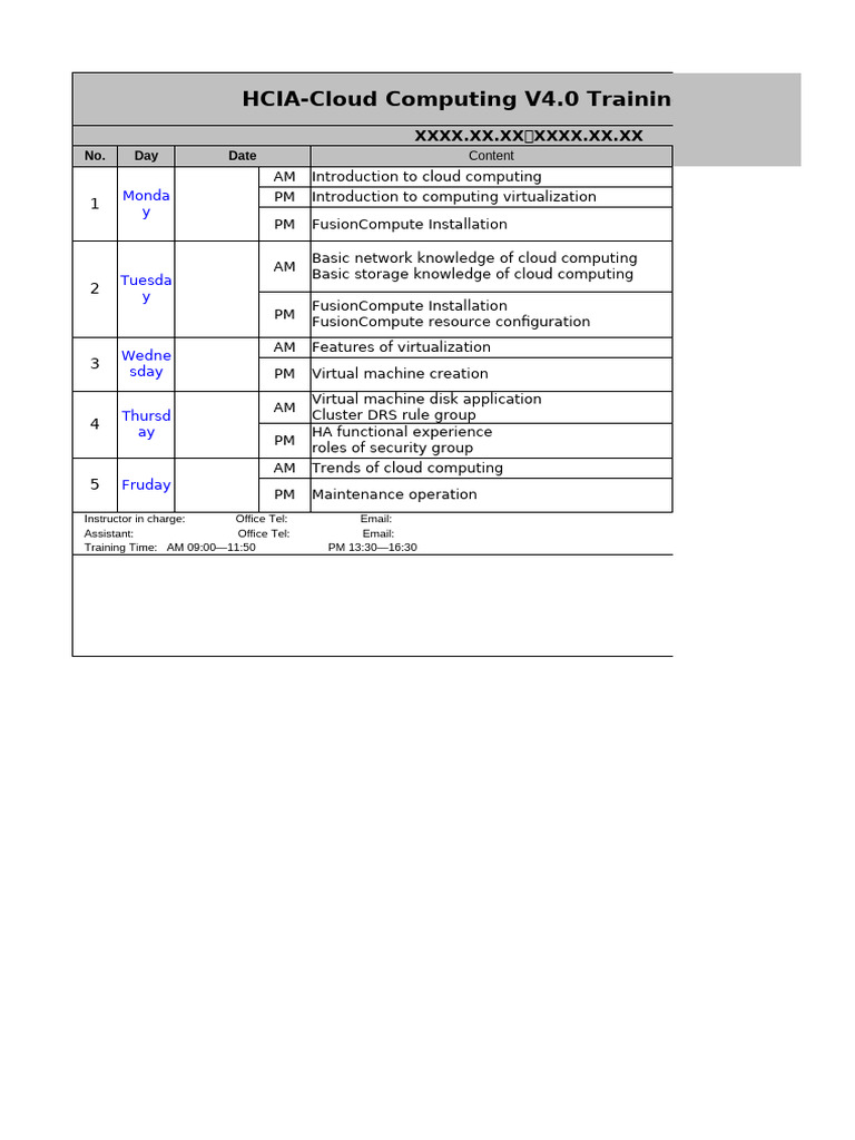 HCIA-Cloud Computing V4.0 Timetable | PDF