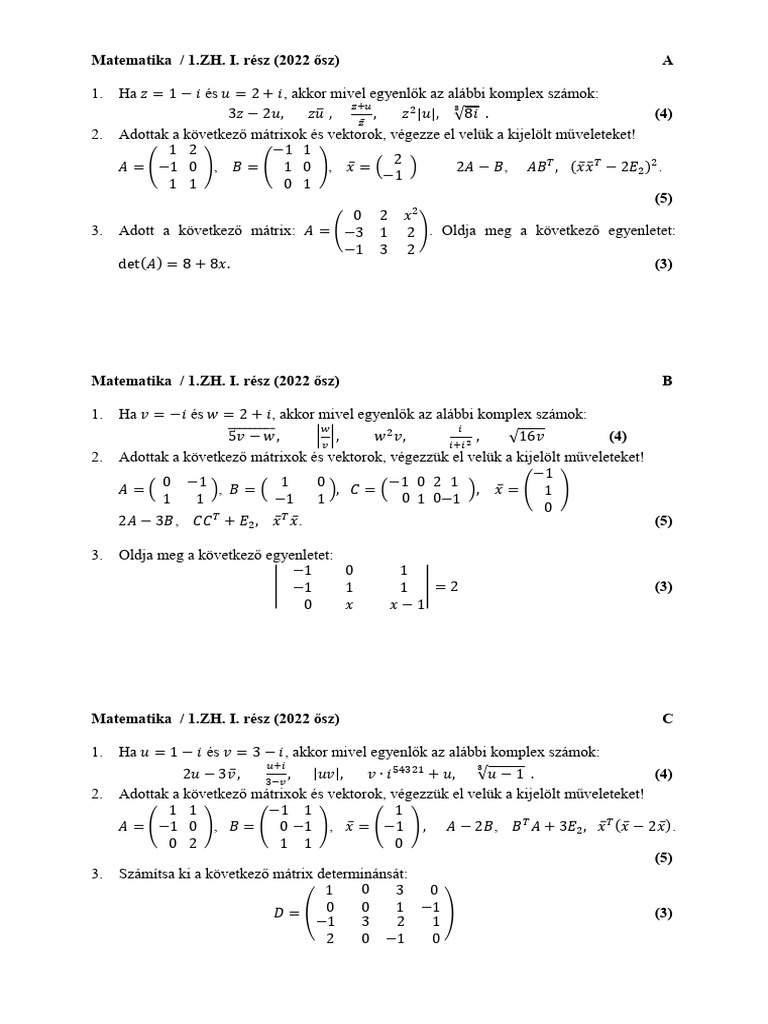 Mat_1ZH_1rész_2022_ősz_ABCDEF | PDF