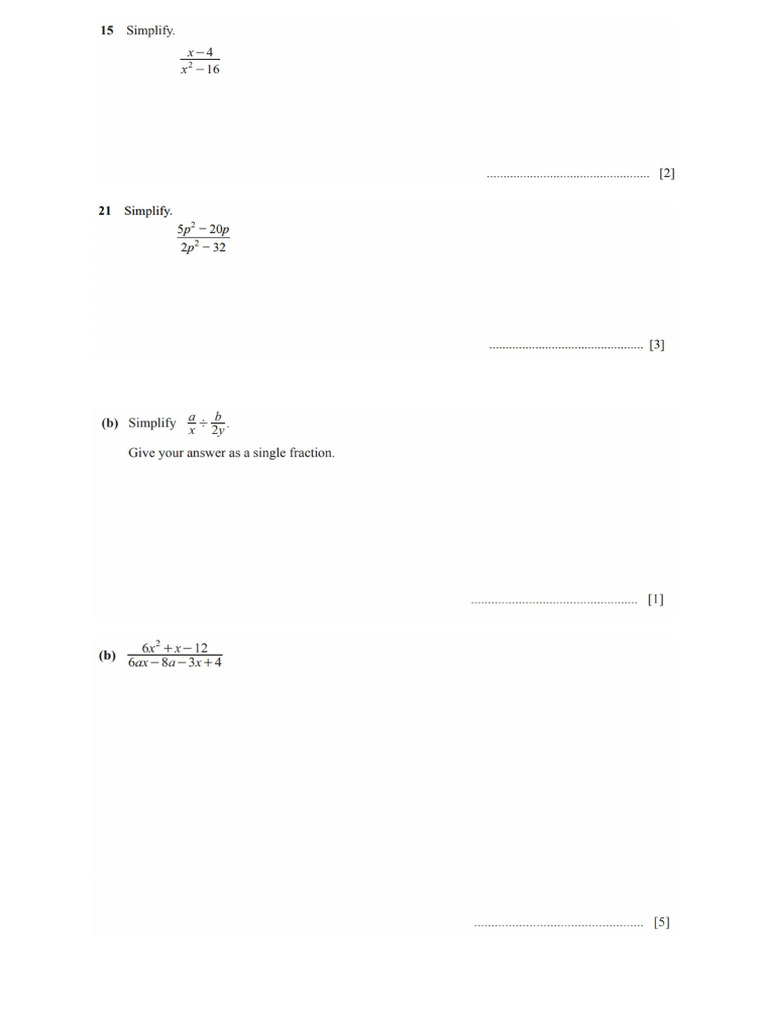 Algebraic Fractions Simplifying | PDF