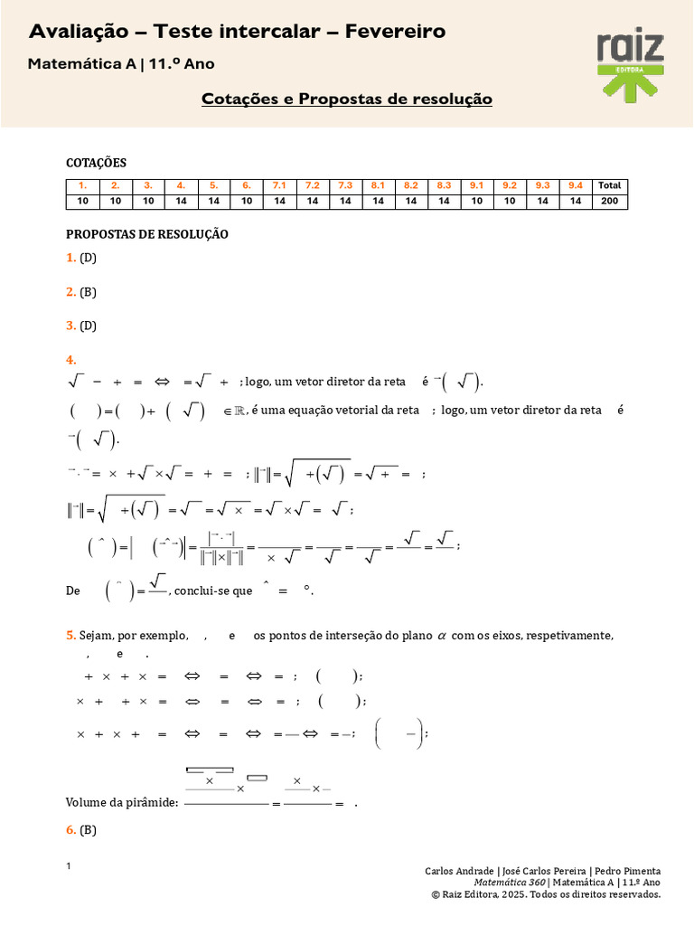 Teste Intercalar Matemática A 11.º Ano | PDF | Linha (Geometria ...
