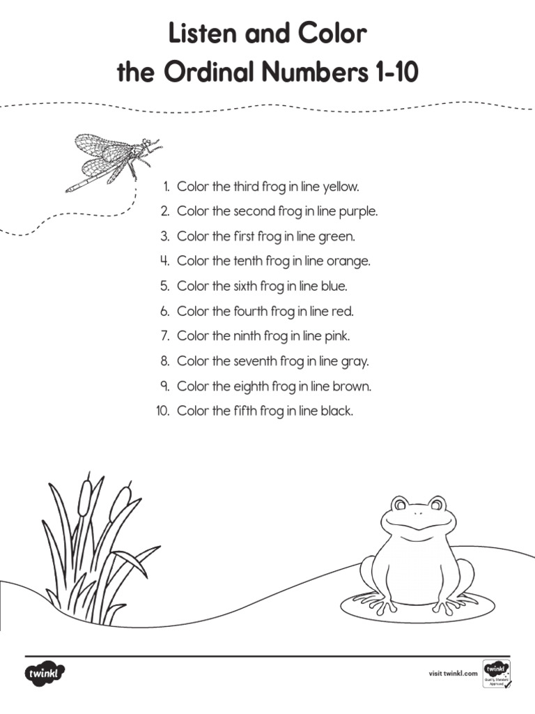 Ordinal Numbers 1-10 Coloring Activity | PDF