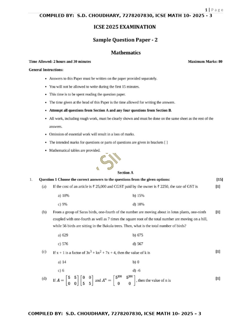 Math Class 10 Icse Set - 3 | PDF | Cartesian Coordinate System ...